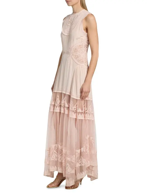 Ulla Johnson Florence Embroidered Silk & Tulle Maxi Dress - Blush
