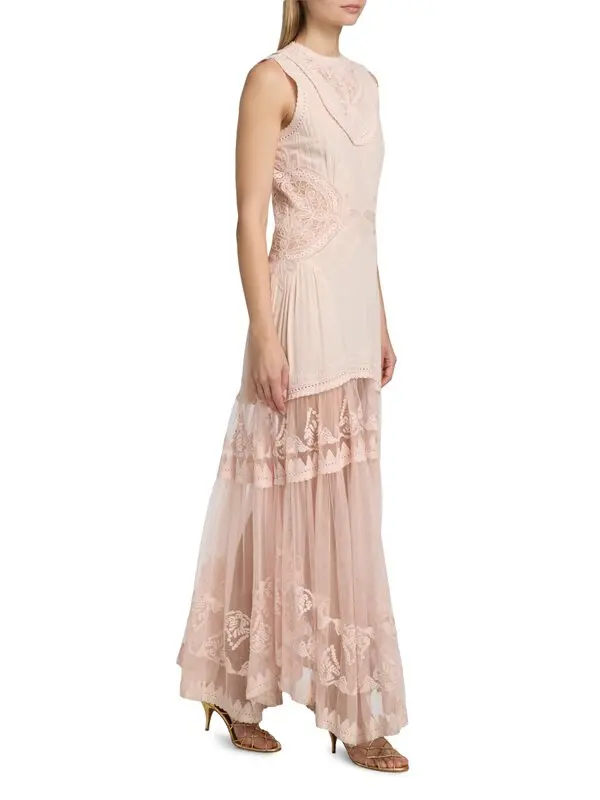 Ulla Johnson Florence Embroidered Silk & Tulle Maxi Dress - Blush