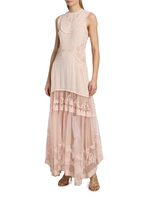 Ulla Johnson Florence Embroidered Silk & Tulle Maxi Dress - Blush