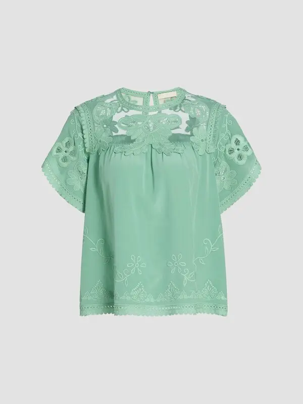 Ulla Johnson Florence Embroidered Floral Silk Tulle Top