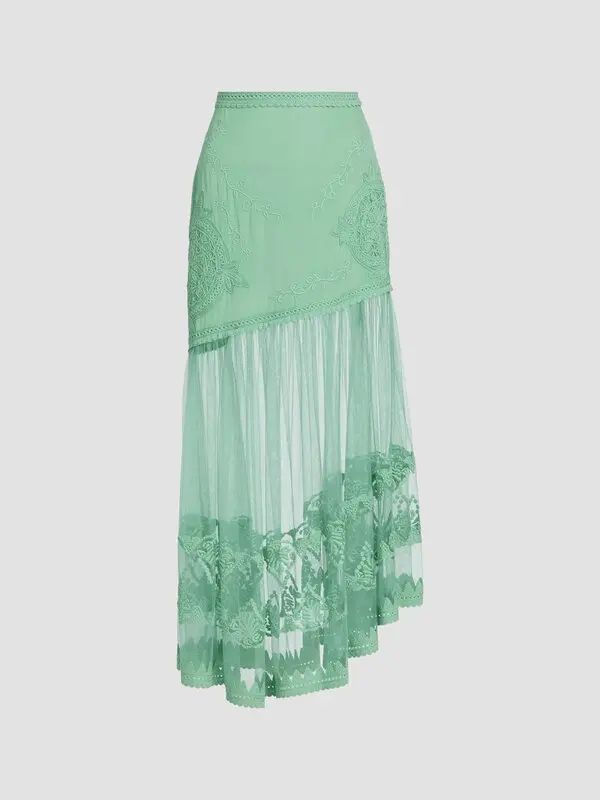 Ulla Johnson Elspeth Floral-embroidered Sheer Silk Midi-skirt