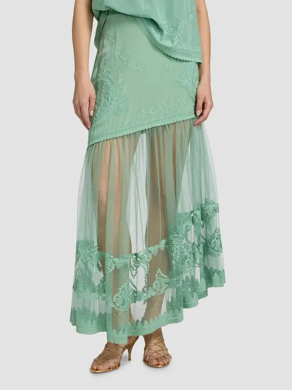Ulla Johnson Elspeth Floral-embroidered Sheer Silk Midi-skirt