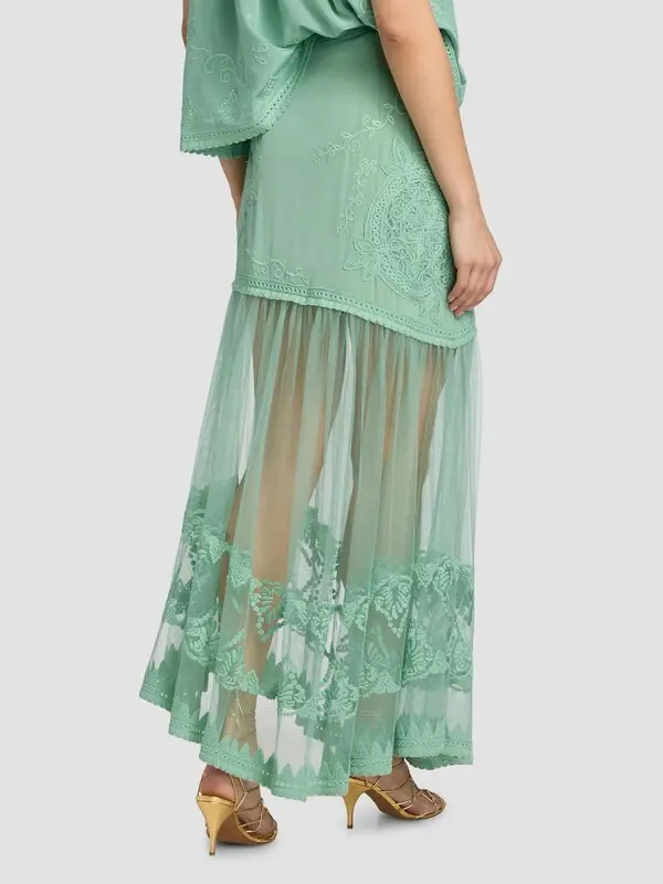 Ulla Johnson Elspeth Floral-embroidered Sheer Silk Midi-skirt