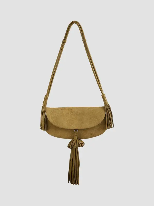 Ulla Johnson Paloma Flap Tassel Suede Shoulder Bag - Olive