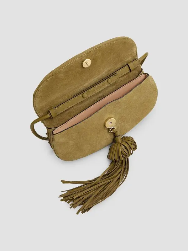 Ulla Johnson Paloma Flap Tassel Suede Shoulder Bag - Olive
