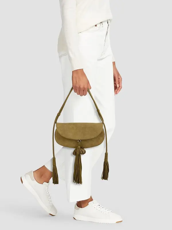 Ulla Johnson Paloma Flap Tassel Suede Shoulder Bag - Olive