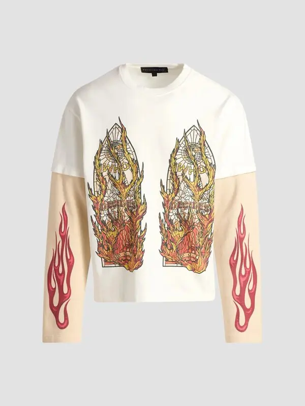 WHO DECIDES WAR Flame Glass Layered Long-sleeve Jersey T-shirt - Cloud Multi