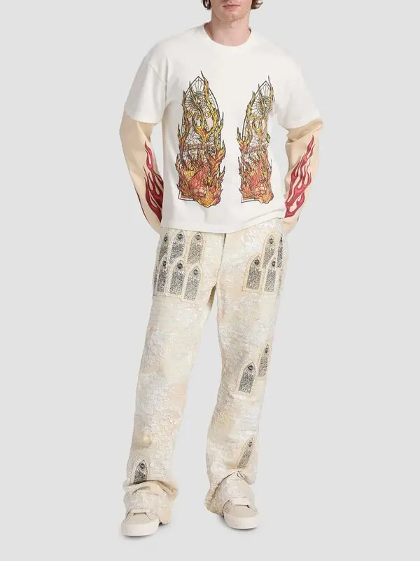 WHO DECIDES WAR Flame Glass Layered Long-sleeve Jersey T-shirt - Cloud Multi