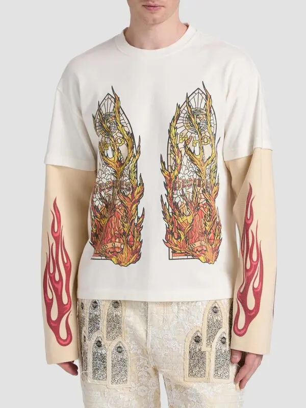 WHO DECIDES WAR Flame Glass Layered Long-sleeve Jersey T-shirt - Cloud Multi