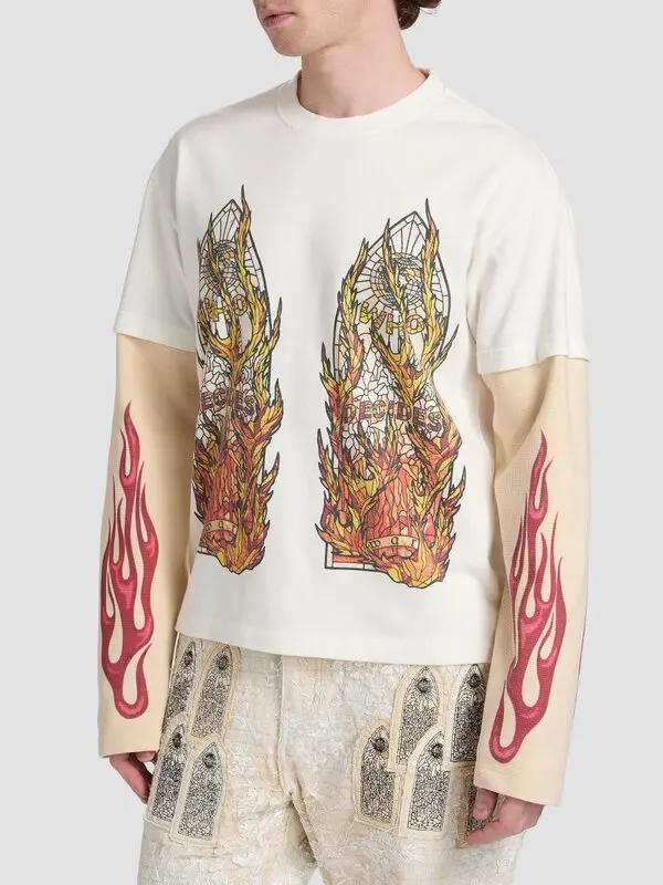 WHO DECIDES WAR Flame Glass Layered Long-sleeve Jersey T-shirt - Cloud Multi