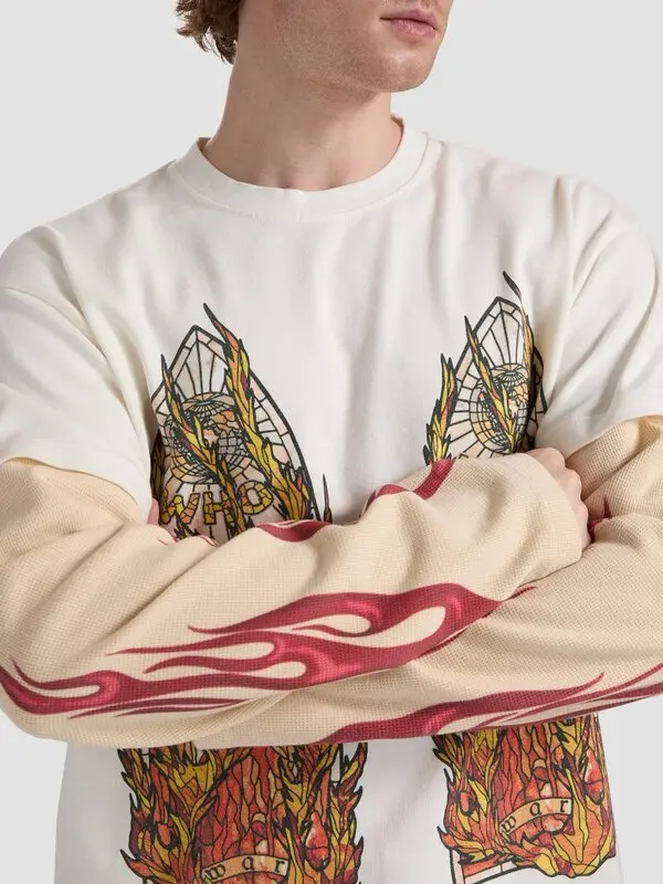 WHO DECIDES WAR Flame Glass Layered Long-sleeve Jersey T-shirt - Cloud Multi