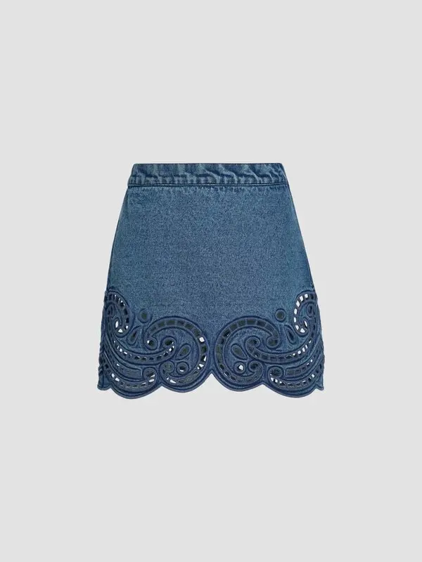 Ulla Johnson The Cadiz Eyelet Cotton Denim A-line Miniskirt - River