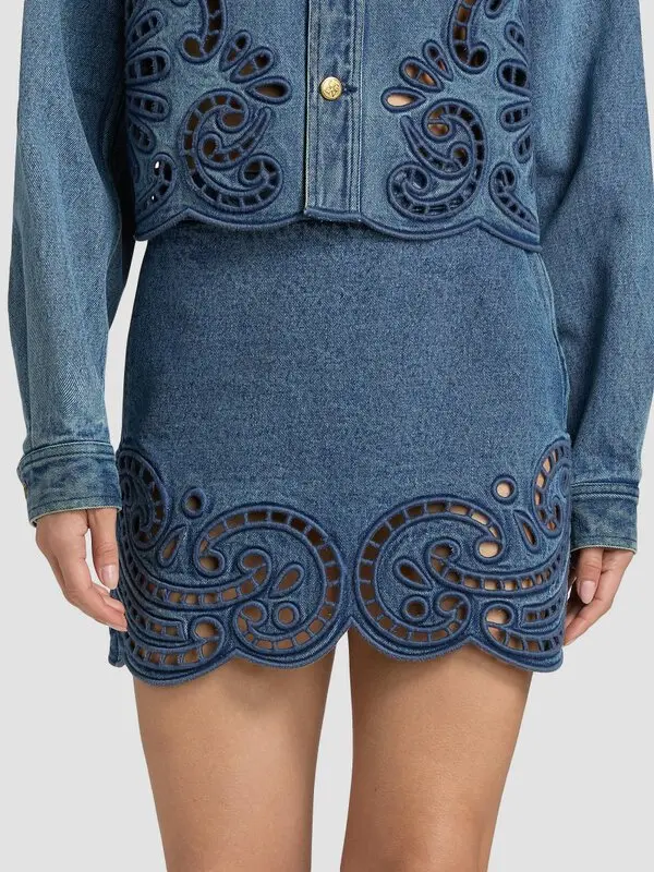 Ulla Johnson The Cadiz Eyelet Cotton Denim A-line Miniskirt - River