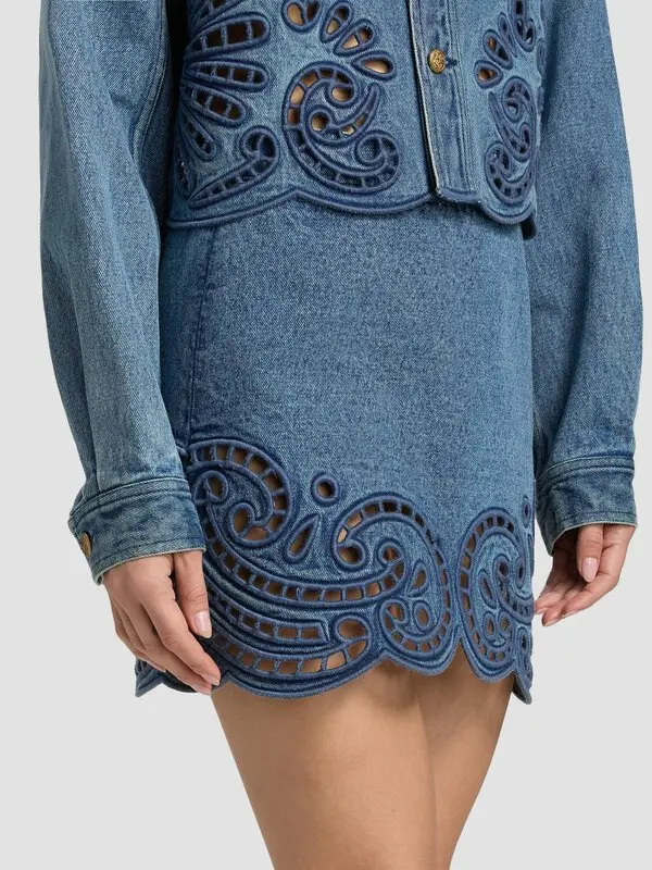 Ulla Johnson The Cadiz Eyelet Cotton Denim A-line Miniskirt - River