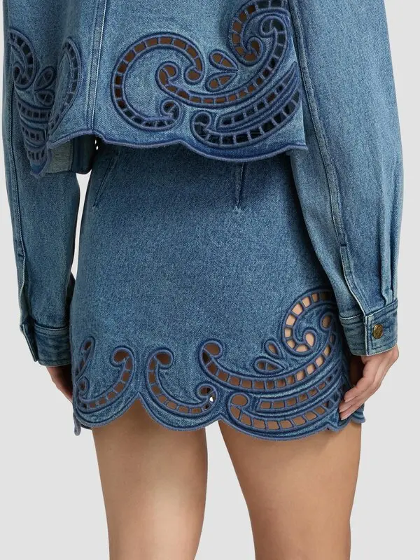 Ulla Johnson The Cadiz Eyelet Cotton Denim A-line Miniskirt - River