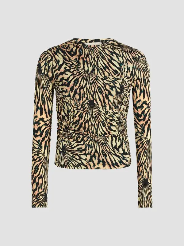Ulla Johnson Nova Ruched Tiger-print Long-sleeve Top - Celestite