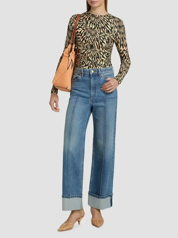 Ulla Johnson Nova Ruched Tiger-print Long-sleeve Top - Celestite