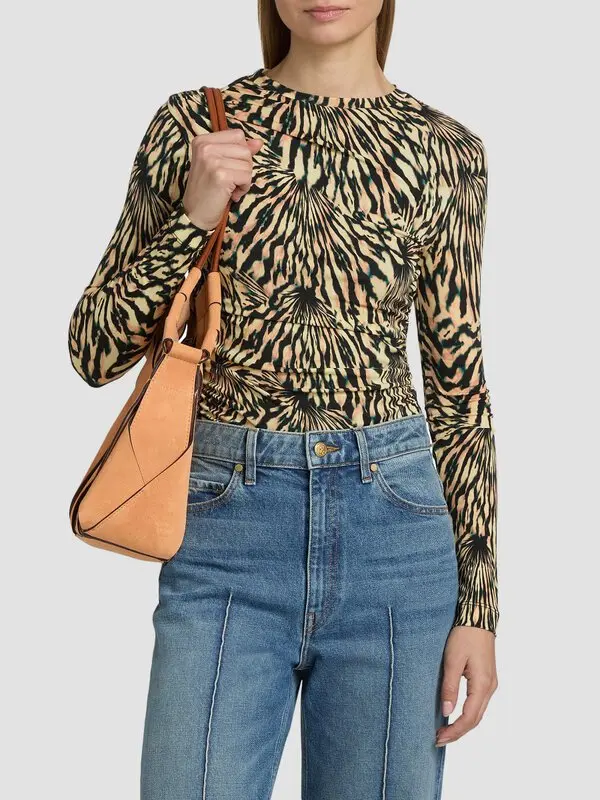 Ulla Johnson Nova Ruched Tiger-print Long-sleeve Top - Celestite