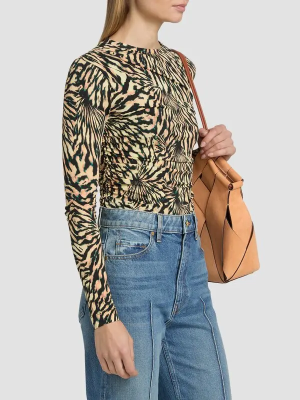 Ulla Johnson Nova Ruched Tiger-print Long-sleeve Top - Celestite