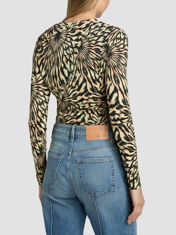 Ulla Johnson Nova Ruched Tiger-print Long-sleeve Top - Celestite