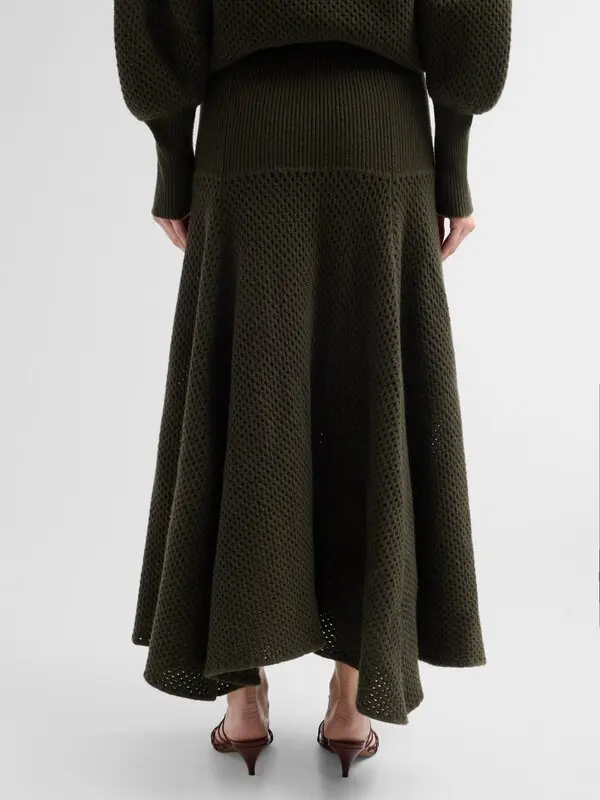 Ulla Johnson Lucia Waffle-knit Merino Wool Maxi Skirt - Militaire