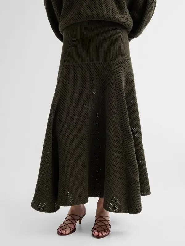 Ulla Johnson Lucia Waffle-knit Merino Wool Maxi Skirt - Militaire