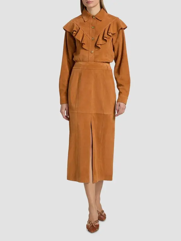 Ulla Johnson Orion Suede Pencil Skirt - Cognac