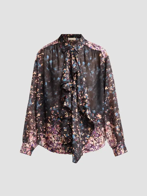 Ulla Johnson Gesture Floral Silk Ruffle Blouse