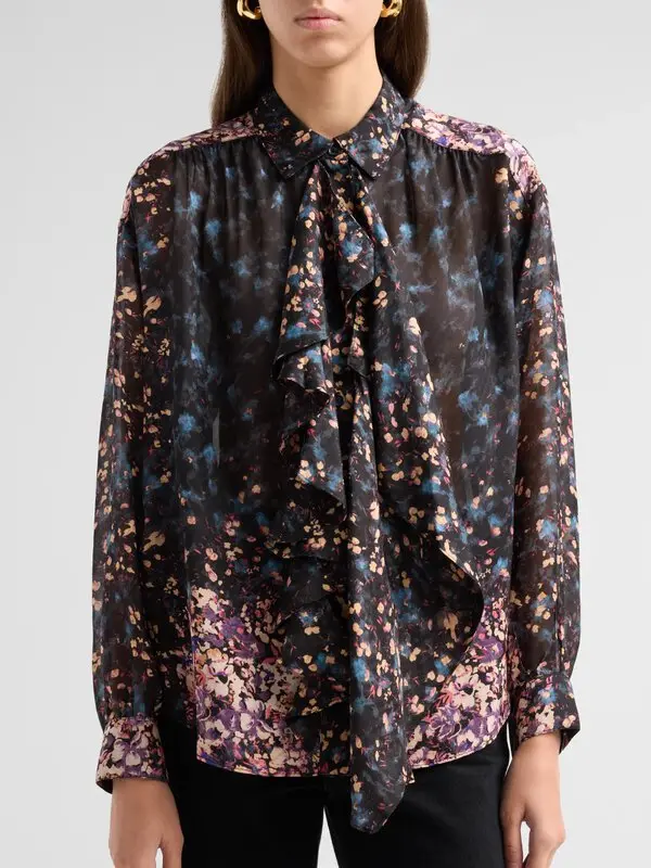 Ulla Johnson Gesture Floral Silk Ruffle Blouse