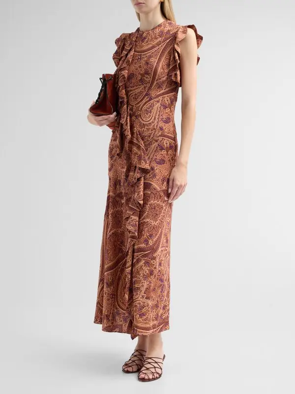 Ulla Johnson Ameline Ruffled Paisley Silk Midi Dress