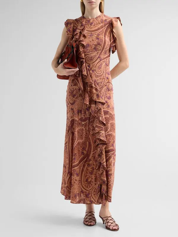Ulla Johnson Ameline Ruffled Paisley Silk Midi Dress