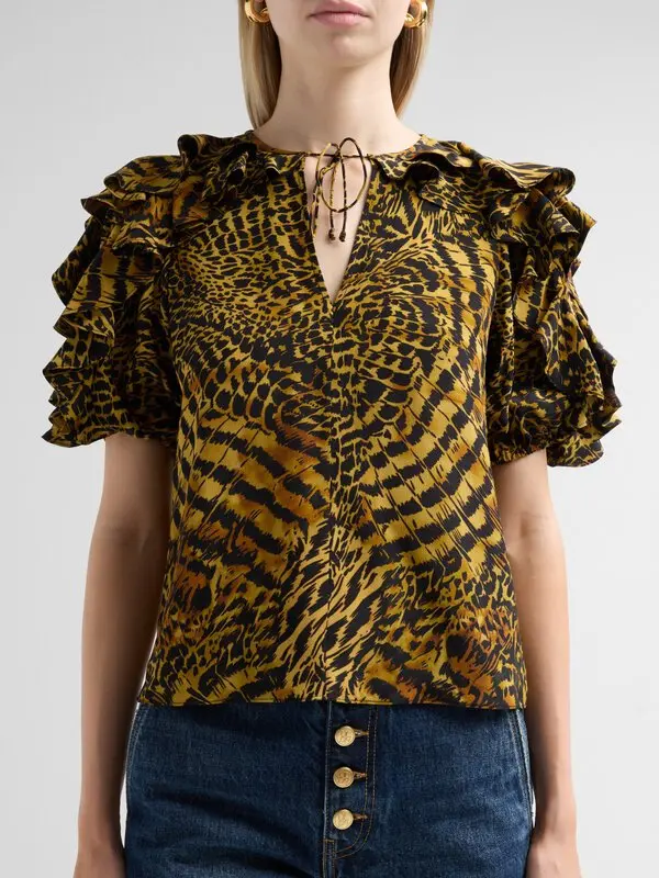 Ulla Johnson Josephine Animal-print Silk Top - Wren