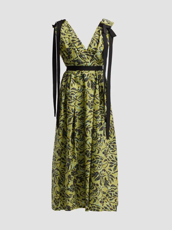 Ulla Johnson Karina Bow Midi Dress - Chartreuse