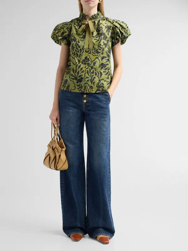 Ulla Johnson Estela Printed Cotton Top - Chartreuse