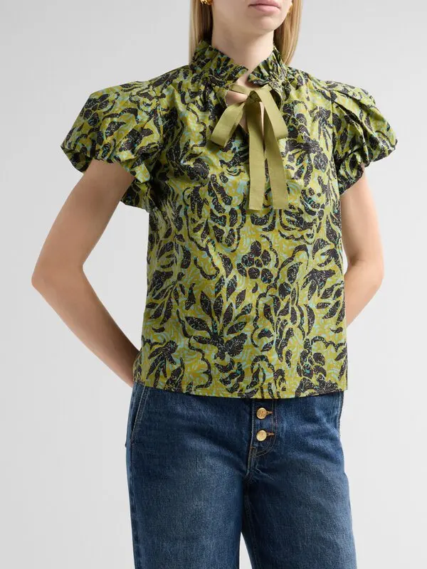 Ulla Johnson Estela Printed Cotton Top - Chartreuse