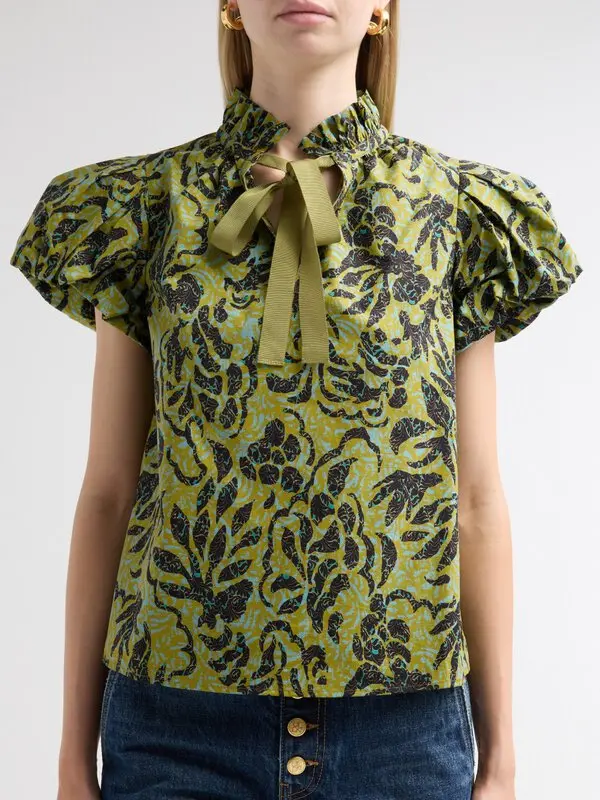 Ulla Johnson Estela Printed Cotton Top - Chartreuse
