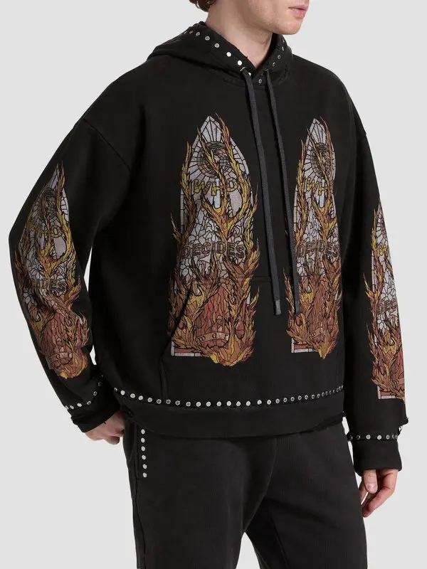 WHO DECIDES WAR Stained-glass Studded Cotton Hoodie