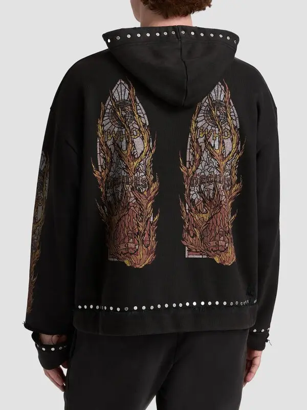 WHO DECIDES WAR Stained-glass Studded Cotton Hoodie