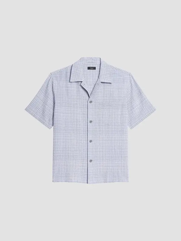 Theory Checked Textured Cotton-blend Camp Shirt