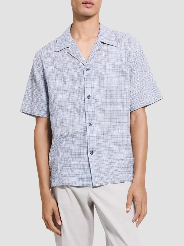Theory Checked Textured Cotton-blend Camp Shirt