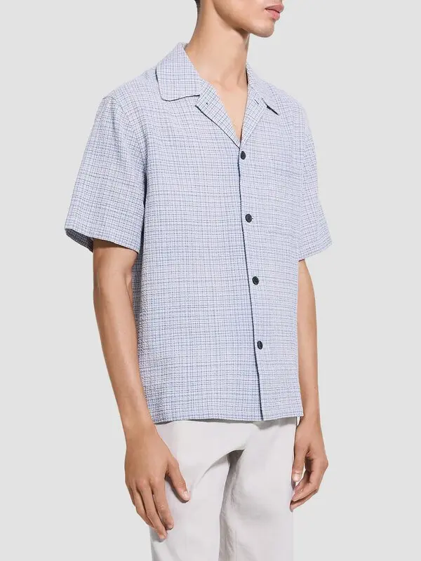 Theory Checked Textured Cotton-blend Camp Shirt