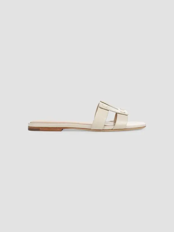 Veronica Beard Via Slide Leather Sandals - Ecru