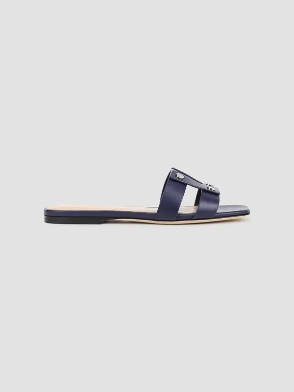 Veronica Beard Via Slide Leather Sandals - Navy