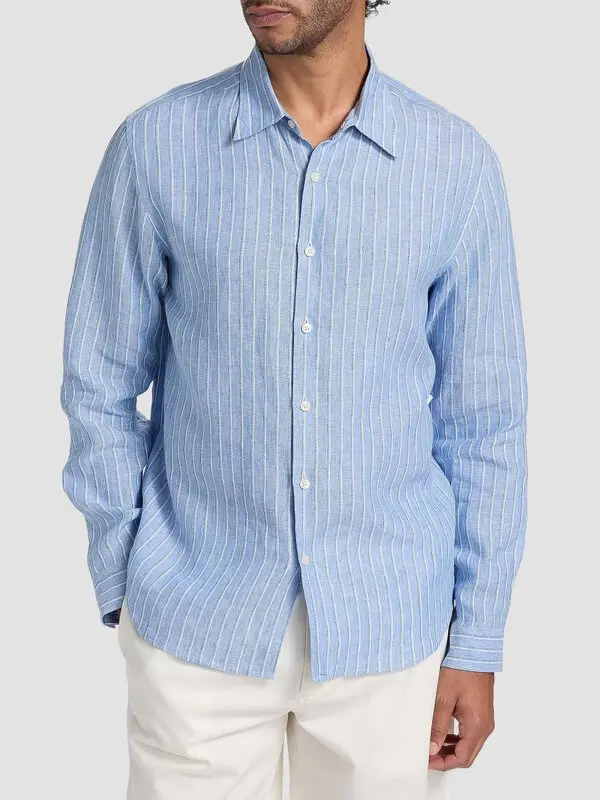 Theory Irving Linen Relaxed-fit Shirt - Crisp Blue Multi