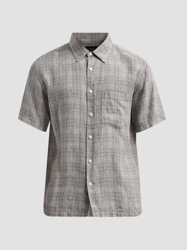 Theory Irving Plaid Linen Shirt