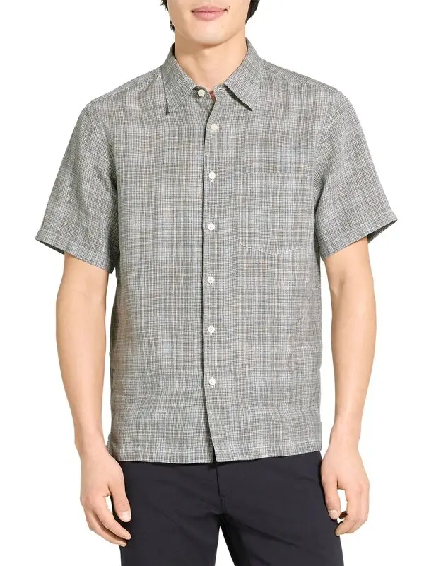 Theory Irving Plaid Linen Shirt