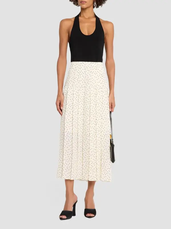Theory Polka Dot Pleated Midi Skirt