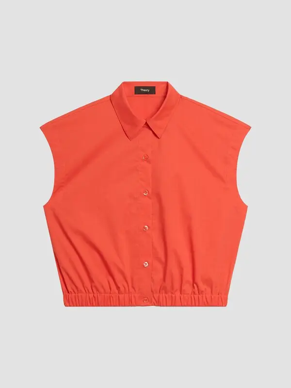 Theory Cotton Poplin Crop Shirt - Poppy