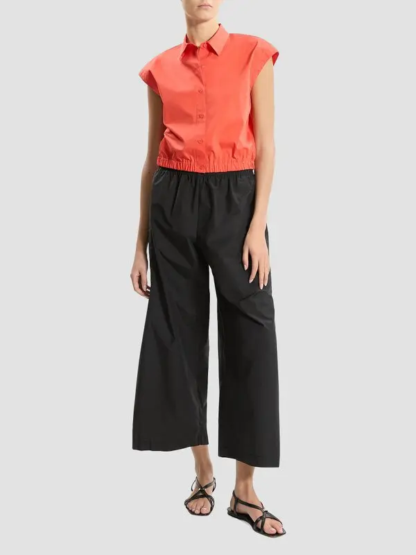 Theory Cotton Poplin Crop Shirt - Poppy