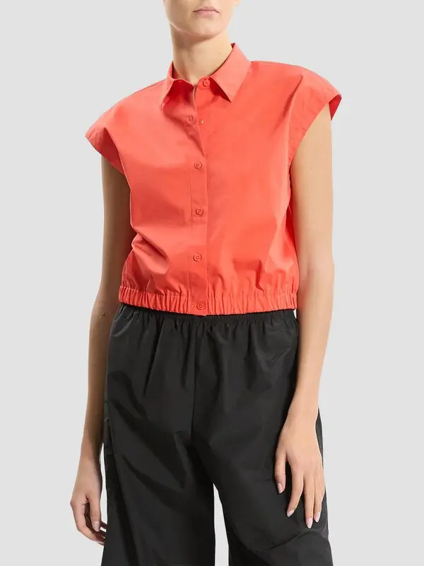 Theory Cotton Poplin Crop Shirt - Poppy
